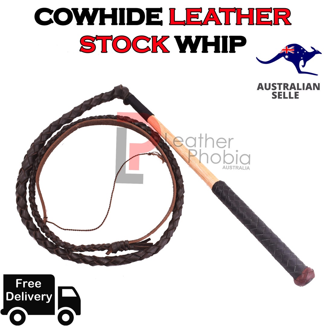 Australian Leather Stock Whip 06 Feet Long 18inches Bamboo Wood Handle ...