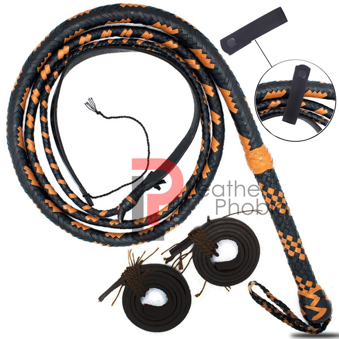 Genuine Kangaroo Leather Bullwhip Black 04 to 12 Feet Long 16 Plaits ...