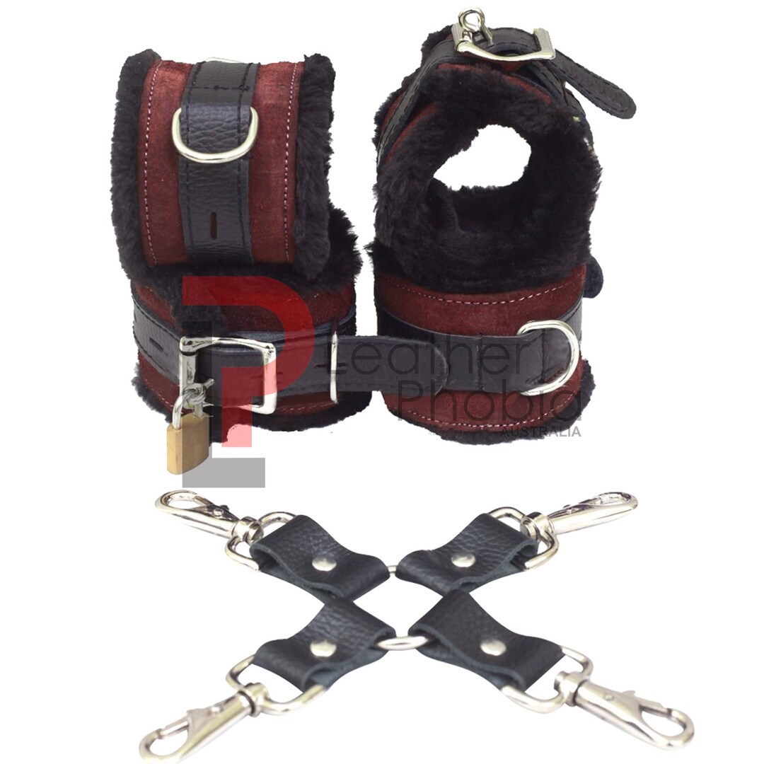 Real Cowhide Leather Wrist Ankle Cuffs Restraints Set, Cross Tie ...