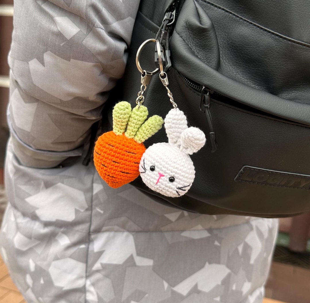Handmade Bunny and Carrot Keychain With Magnets Set, Easter Keepsake ...