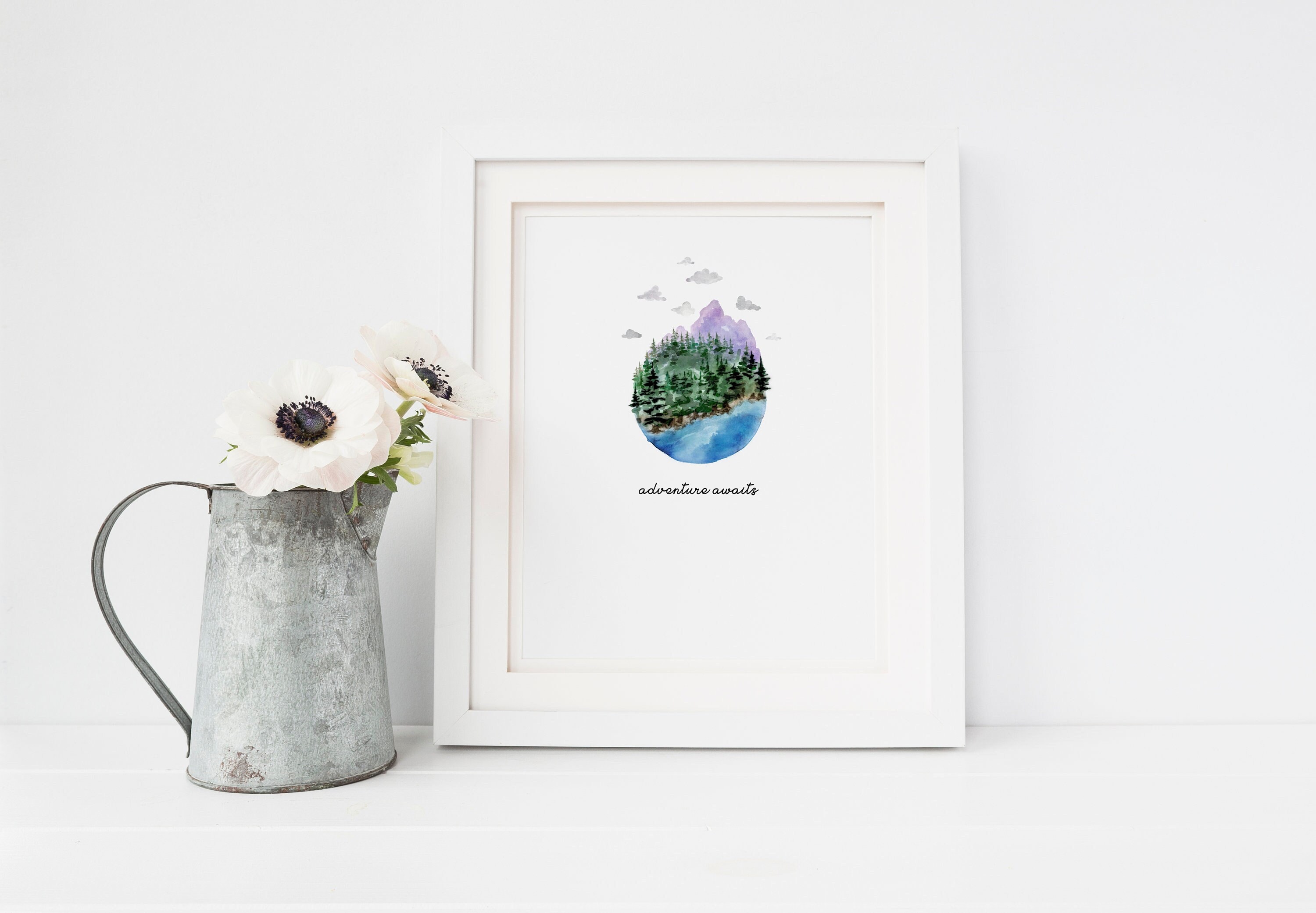 Adventure Awaits | Digital Print | Watercolor Mountain Forest - Etsy