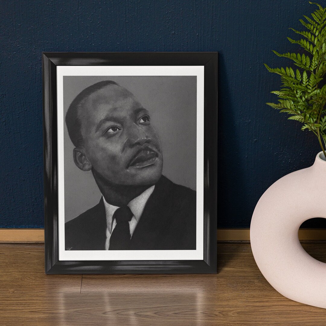 Martin Luther King Portrait Art Print Pencil Drawing Charcoal Black and ...
