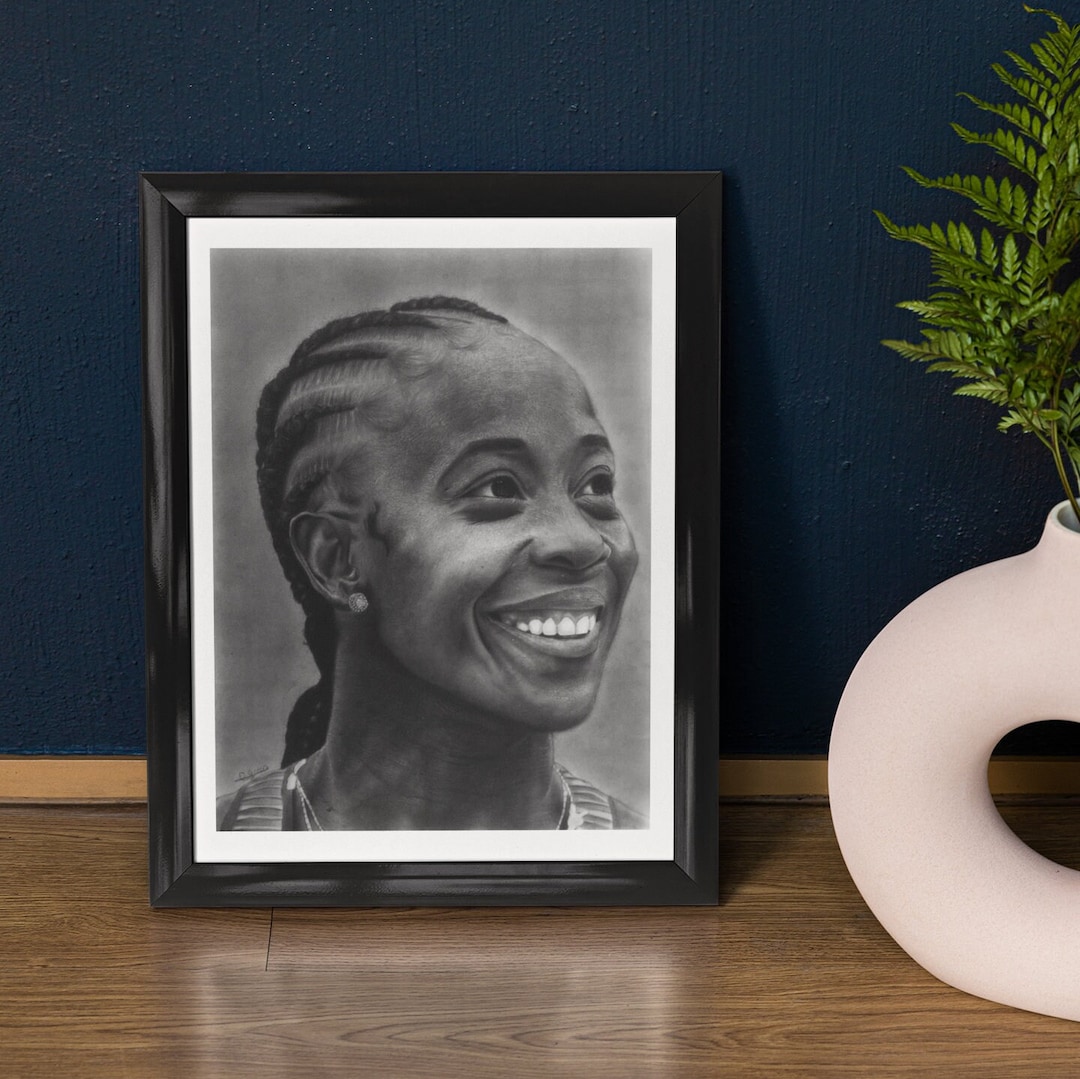 Shelly-ann Fraser-pryce Drawing, Pencil Portrait, Art Print, Charcoal ...