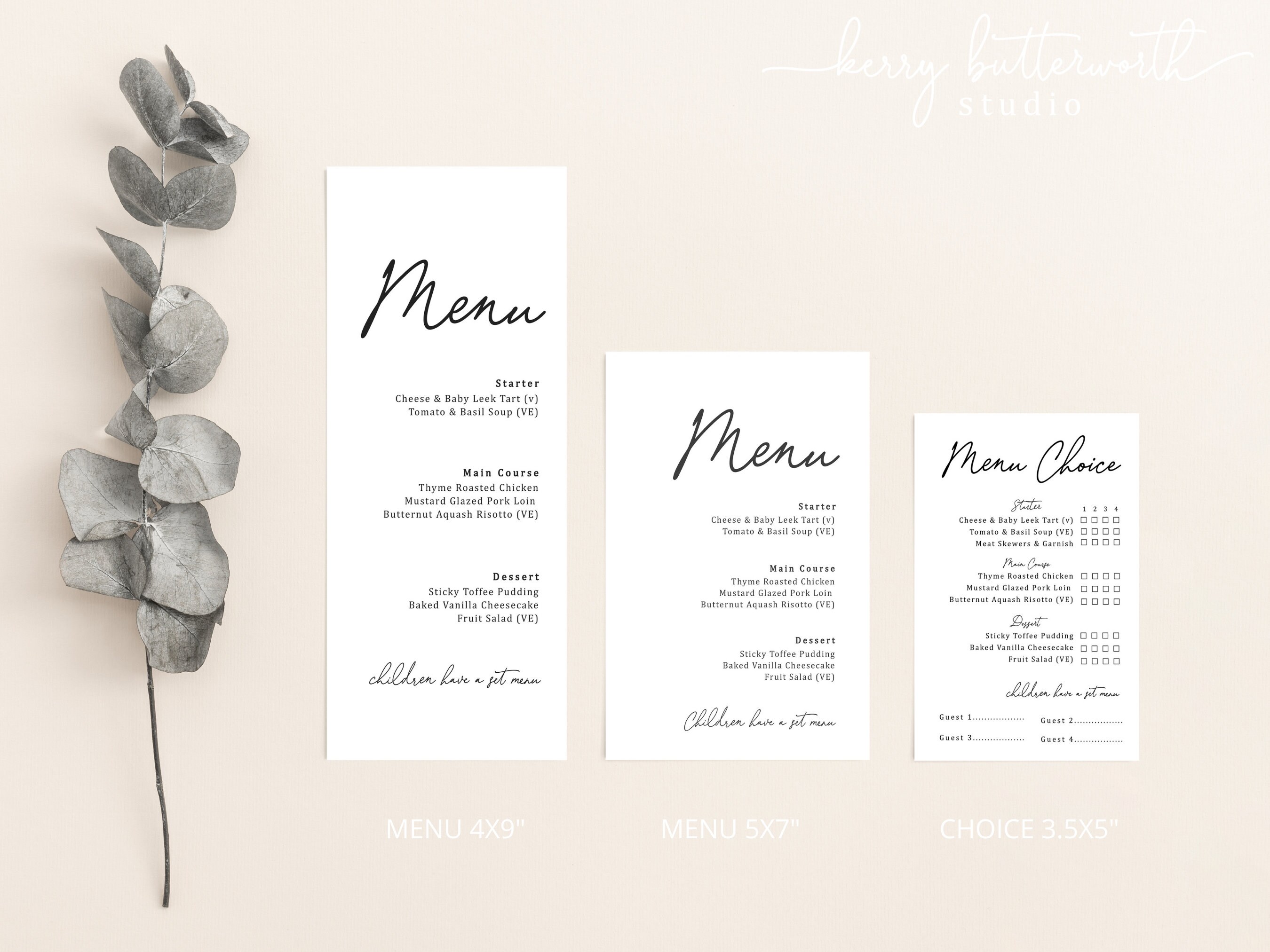 Olivia Menu & Menu Choice Card Wedding Menu Selection Card Wedding Meal ...