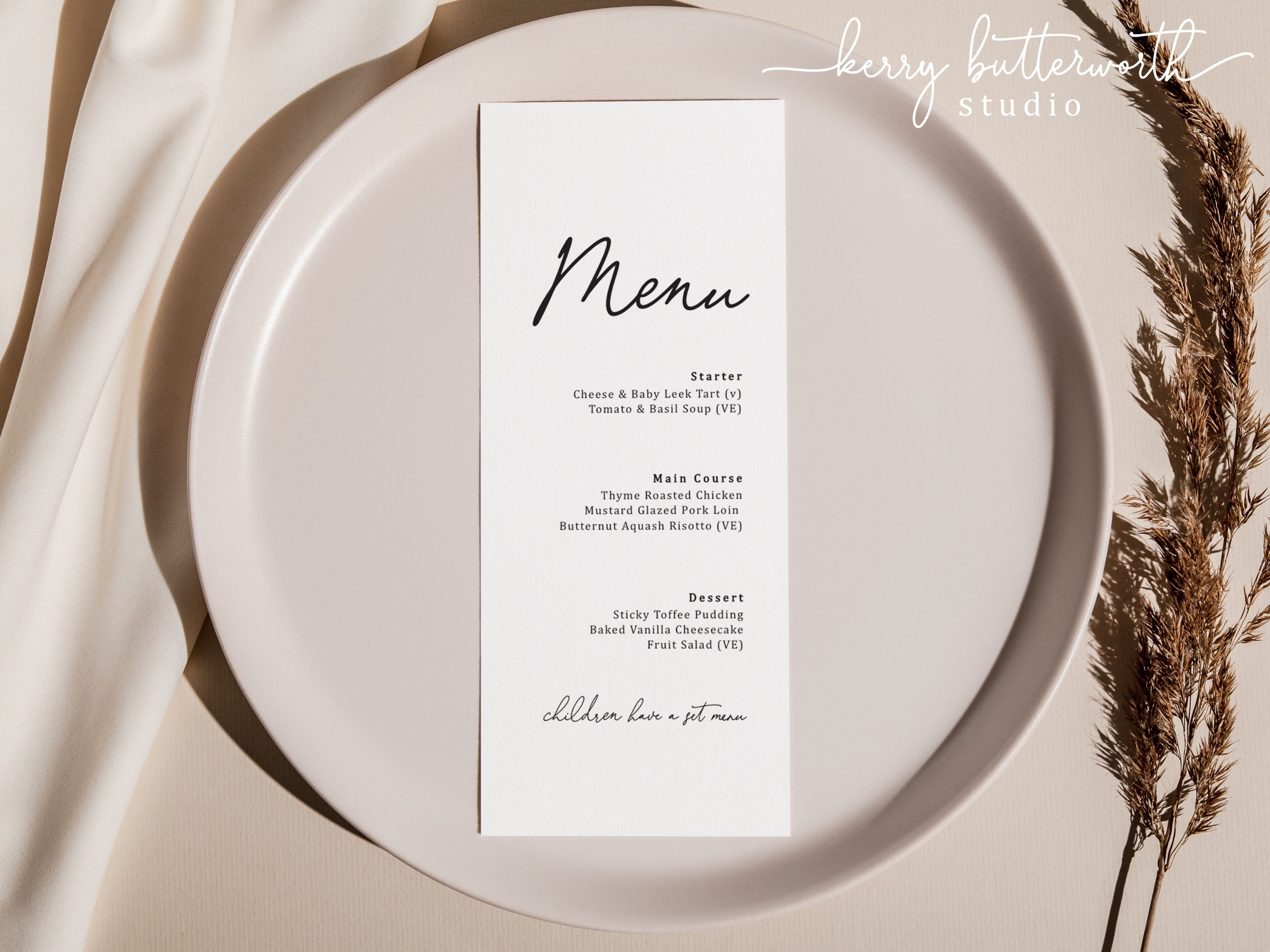 Olivia Menu & Menu Choice Card Wedding Menu Selection Card Wedding Meal ...