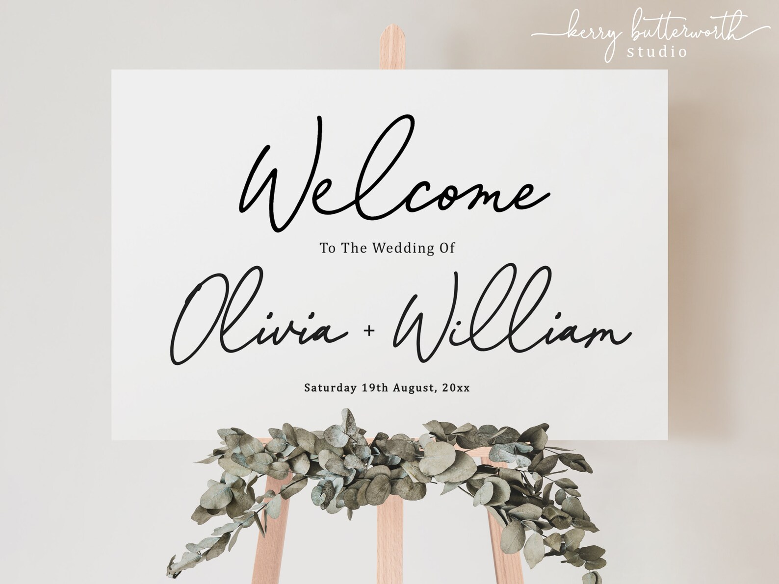 Olivia Welcome Sign Landscape Modern Handwritten Font Large Easel Sign ...