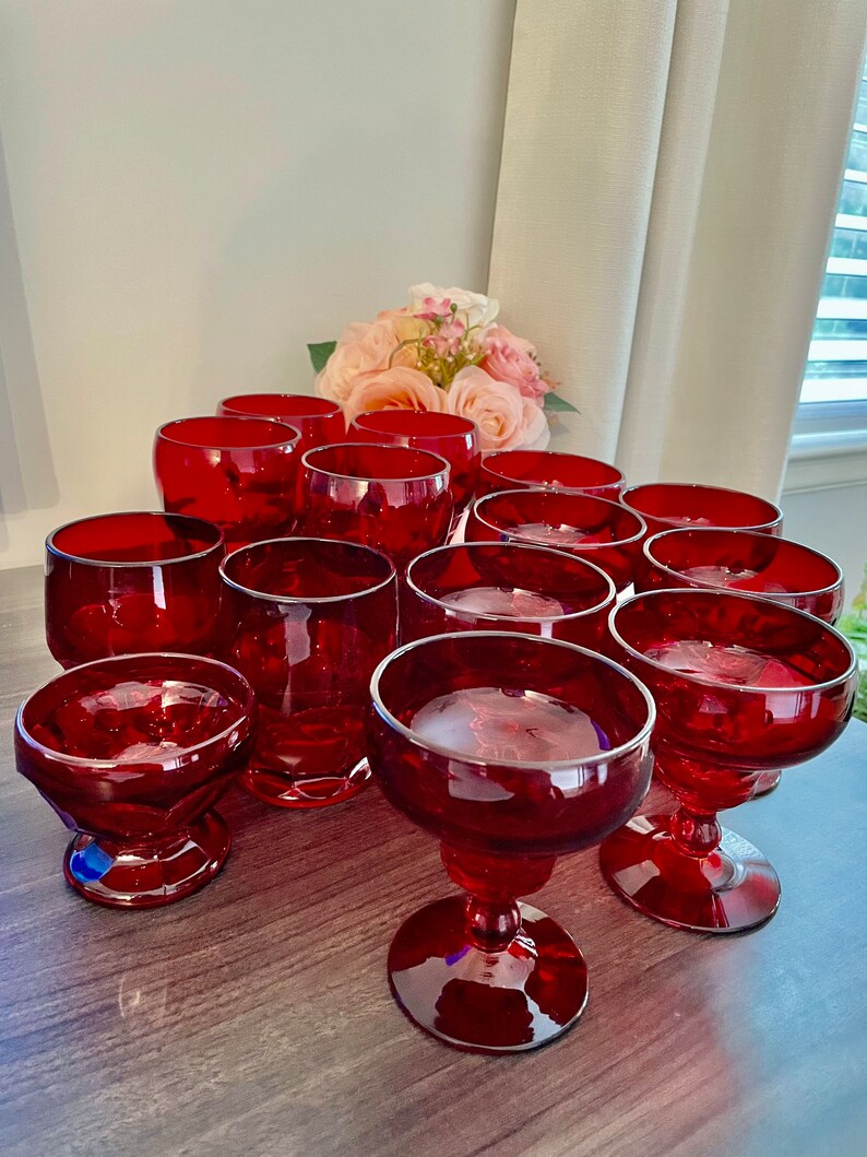 Collection of Fenton Georgian Ruby Glasses Fenton Honeycomb - Etsy
