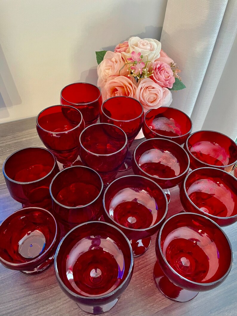 Collection of Fenton Georgian Ruby Glasses Fenton Honeycomb - Etsy