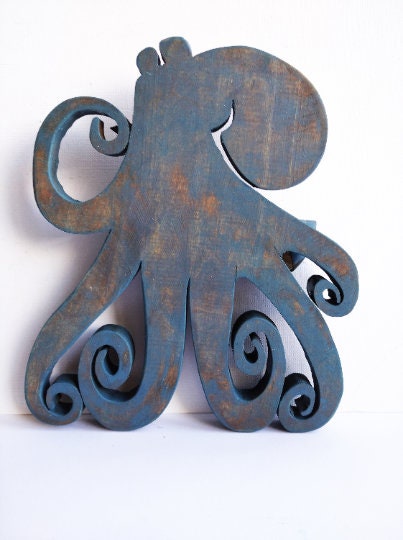 Hand Carved Wooden Octopus Wall Decor: Ocean Creature Art - Etsy