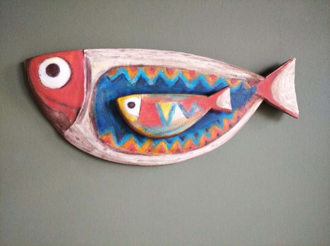 Wooden Fish Sculpture,wooden Hanging Fish, Carving Wood Decor , Hand ...