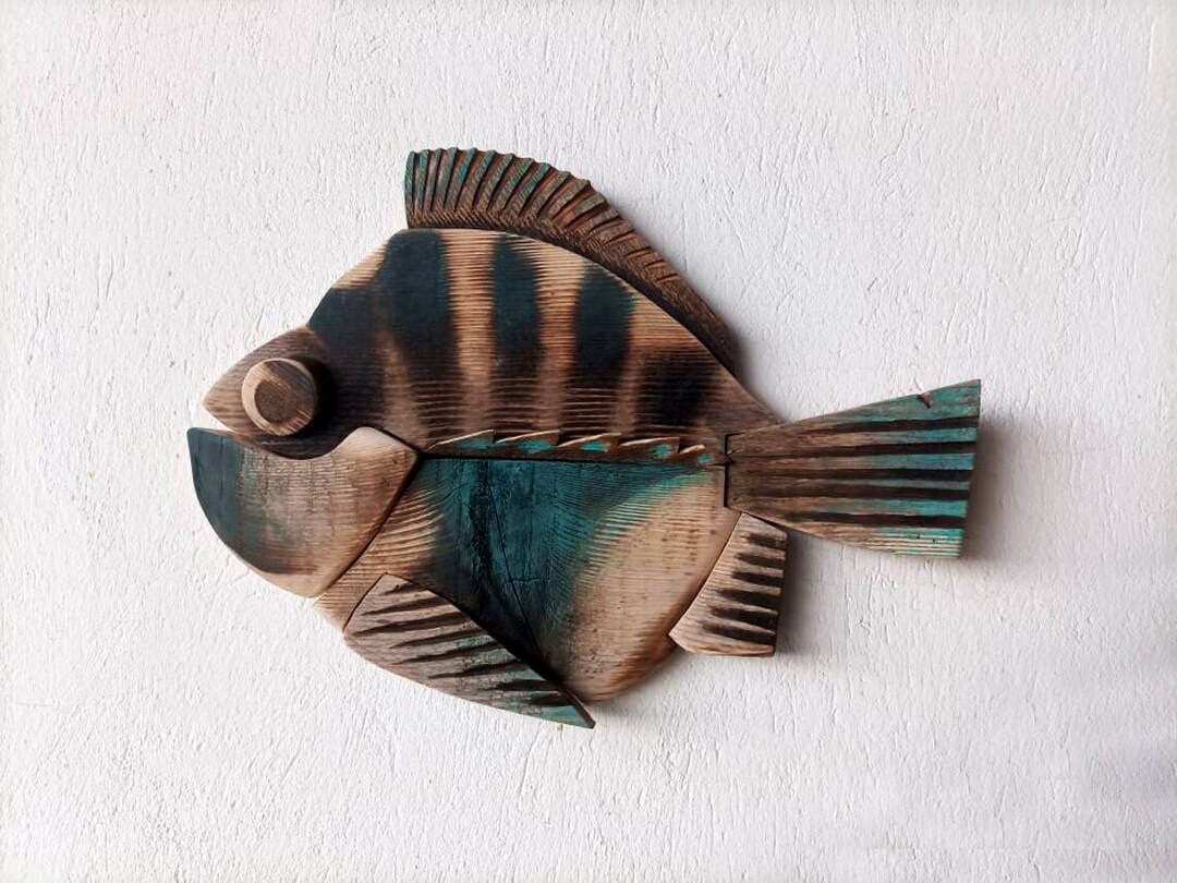 Wood Fish Sculpture, Cubist Fish Relief, Hand Made Wood Relief - Etsy