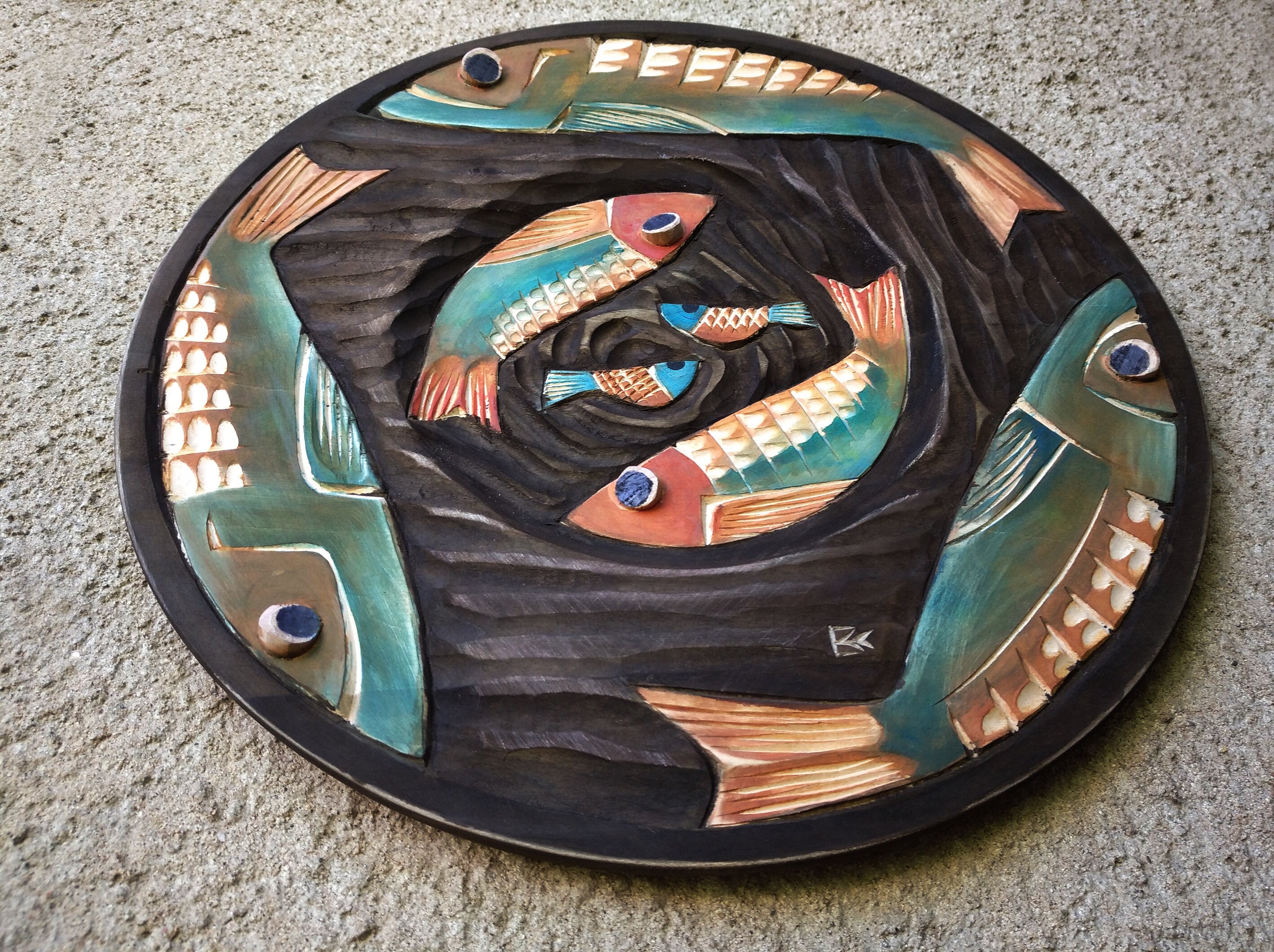 Wood Plate With Fishes ,wooden Decoration ,wall Hanging Plate ,hand ...