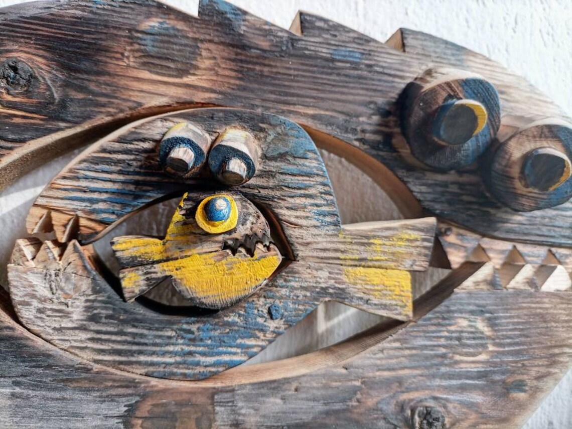 Wood Fish Sculpture, Cubist Fish Relief, Hand Made Wood Relief - Etsy