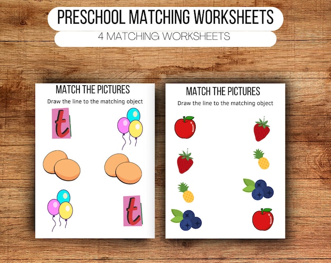 4 Printable Matching Worksheets, Match the Picture, Prek Worksheets ...