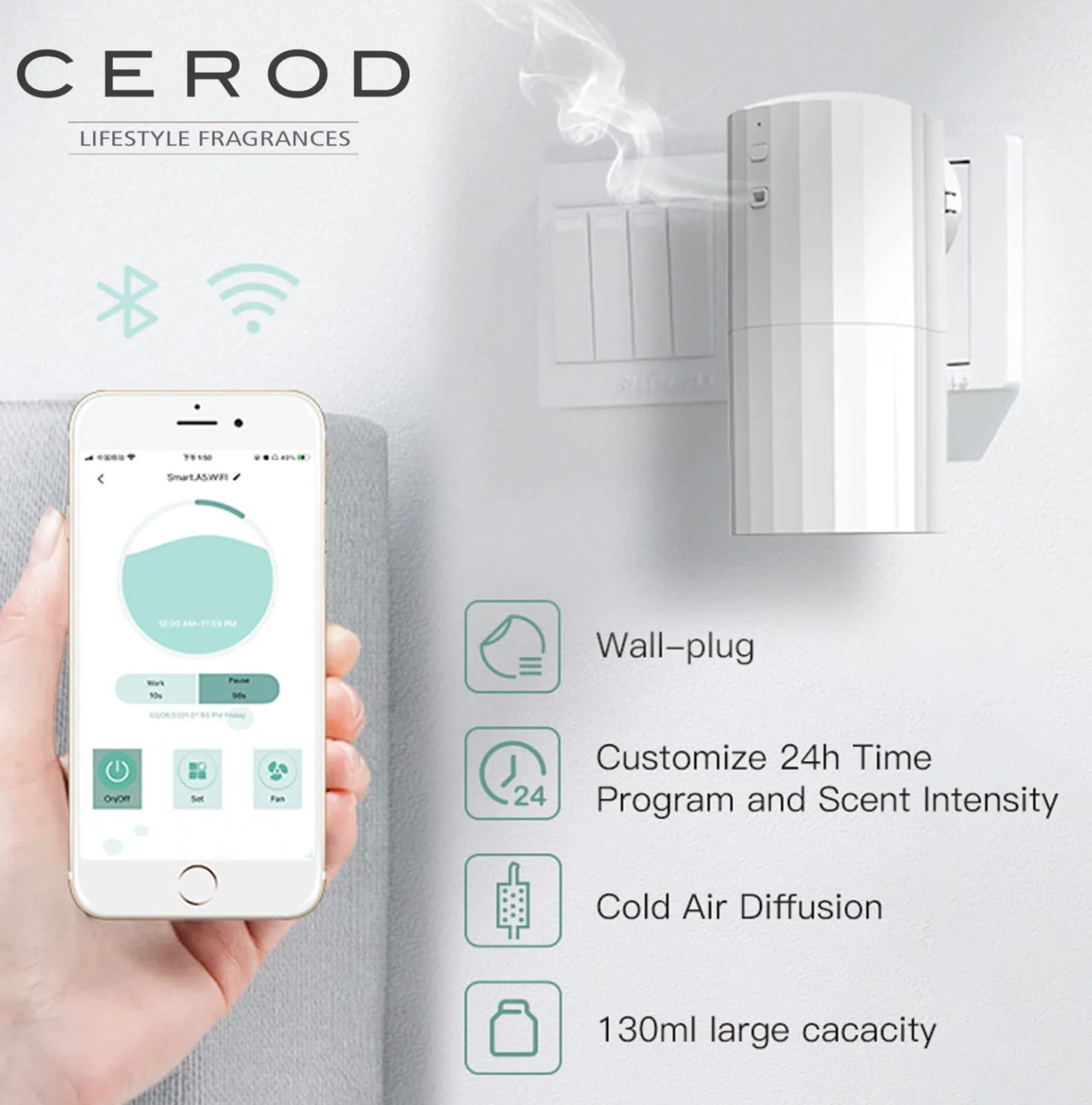 Smart Waterless Oil Diffuser, Plug-in Aroma Diffuser Cold-air Diffusion ...