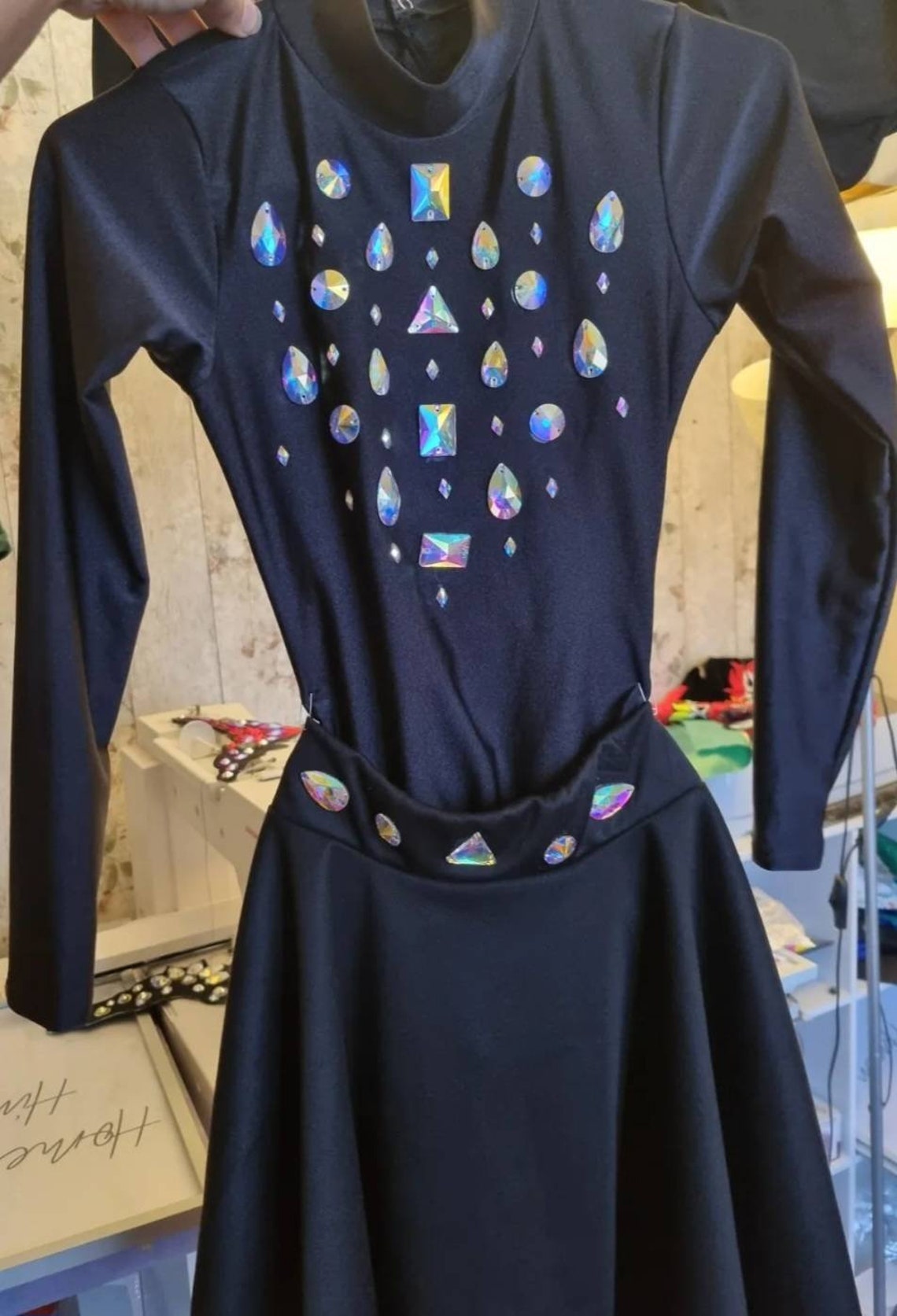 Custom Made Crystal Inbetween Dress With Matching Cuffs ... Belt and ...