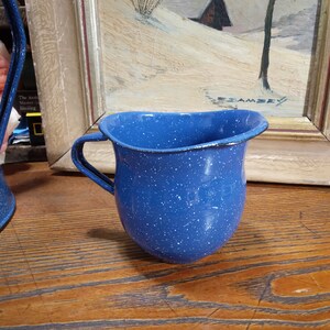 Vintage Blue Speckled Enamel Enamelware Cream Pitcher / Creamer, 3.5 ...