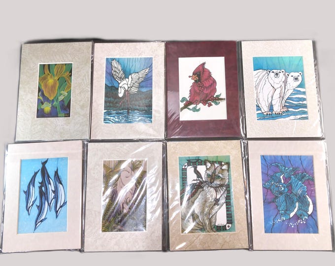 Lot of 8 Different Kae Taylor Matted Art Prints, Florals, Birds ...