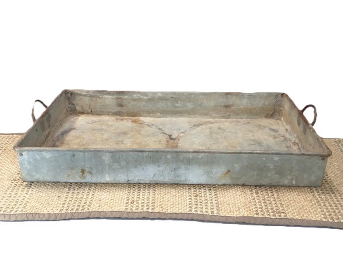 Rustic Galvanized Metal Tray Tote With Handles, Vintage Factory ...