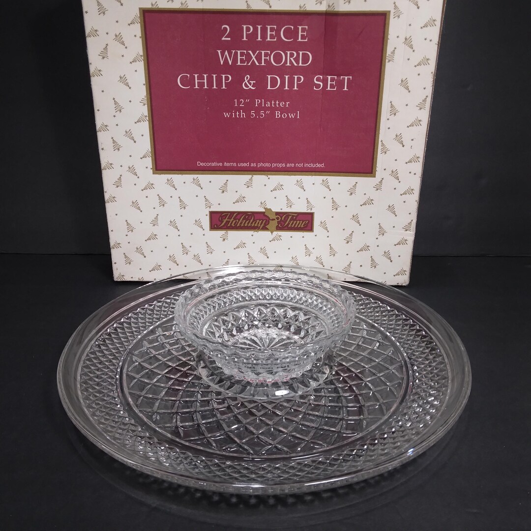 Anchor Hocking Wexford Clear Glass Diamond Pattern Chip & Dip Set ...