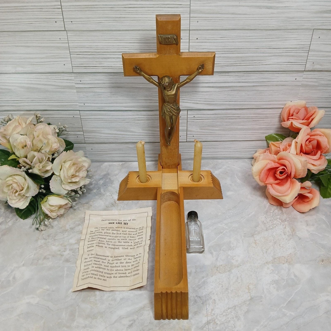 Vintage Wall Hanging Cross / Crucifix Last Rites / Sick Call Set With ...