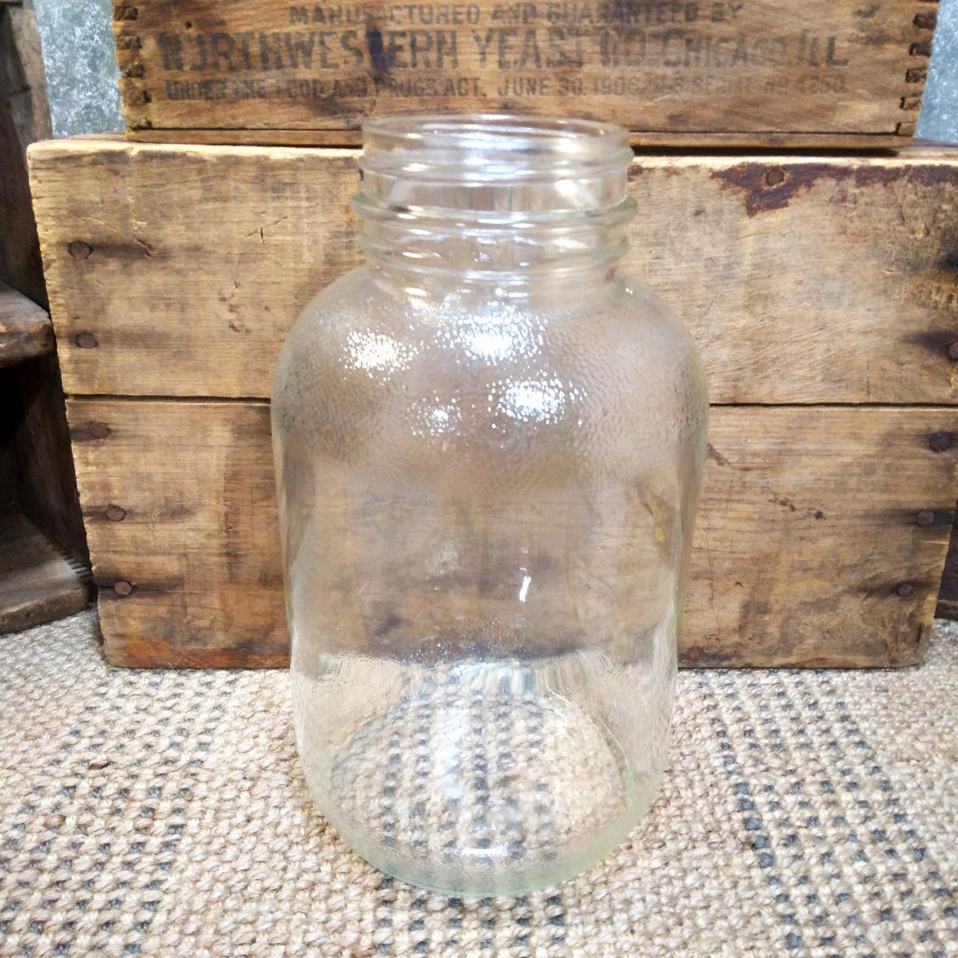 Vintage Hazel Atlas 2 Qt Textured Glass Jar #6558 Missing Bale Handle ...