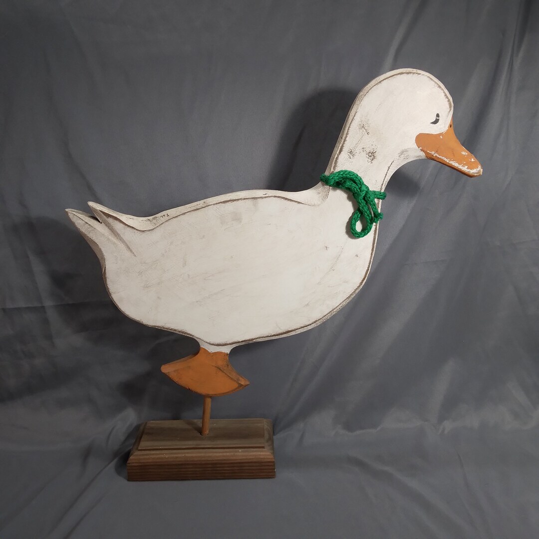 Large Wooden Display Duck, White Duck on a Stand | Cute 1980's Rustic ...