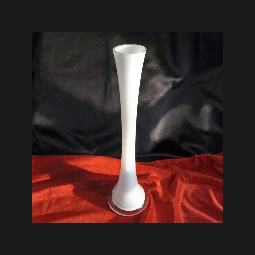 Flower Bud Vase Tall Fluted Cylindrical Trumpeted Art Glass Opaque ...