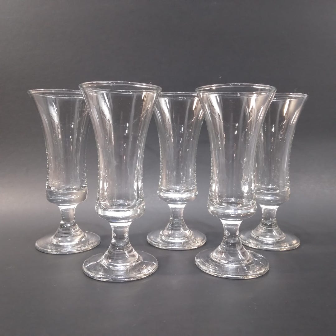 Set of 5 Vintage MCM Clear Glass Cordial Sherry Footed Shot Glasses ...