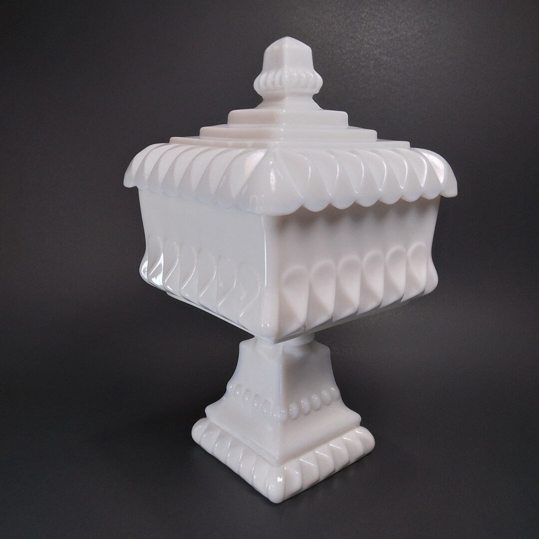 White Milk Glass Wedding Box / Cake Box / Footed Candy Dish / Compote ...