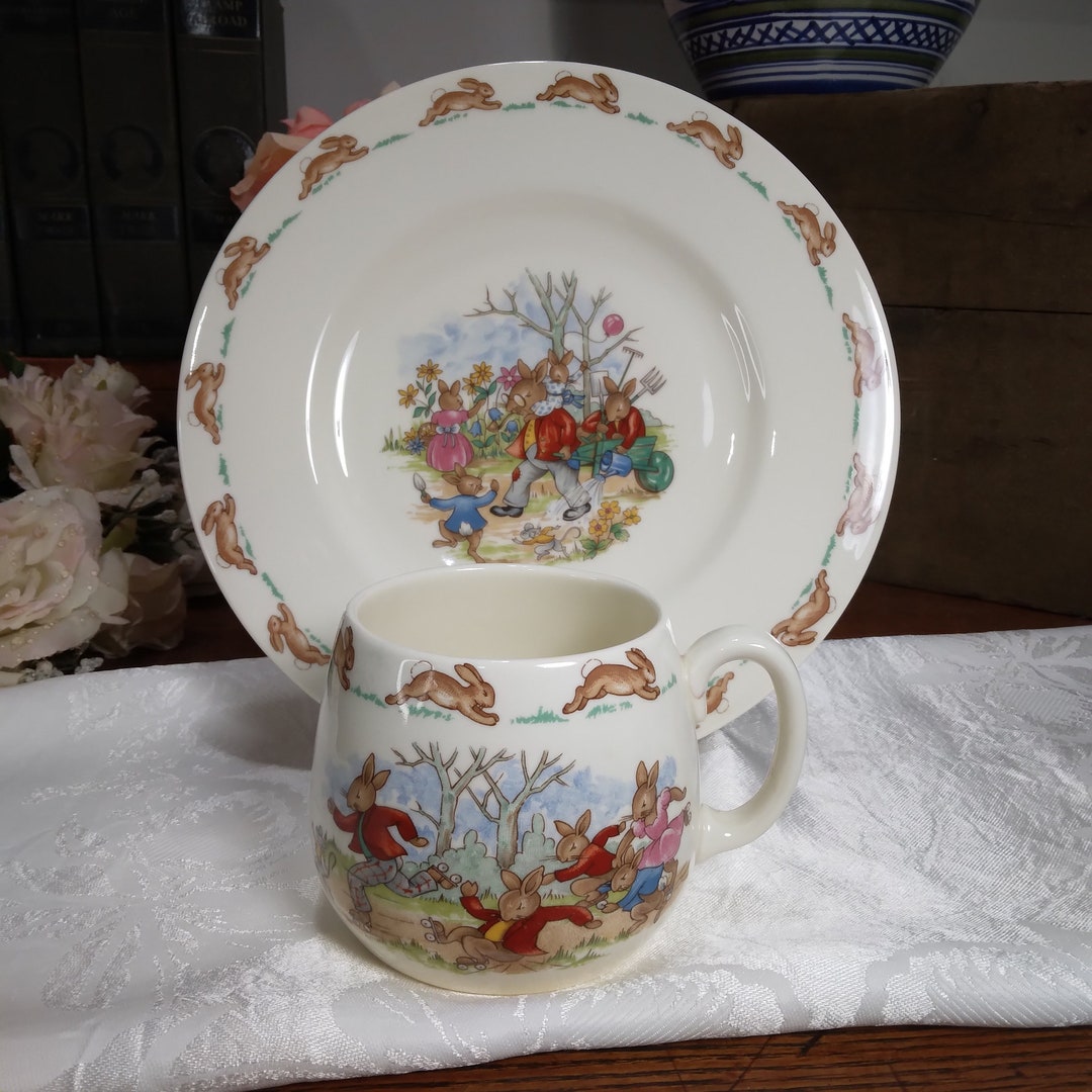 Bunnykins by ROYAL DOULTON 2 Pc. Teacup & 8 Plate Set, Family Garden ...