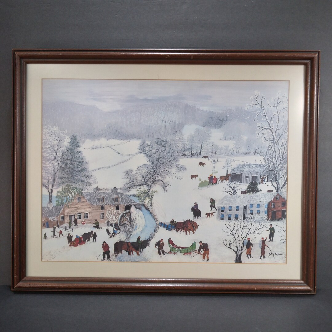 A Frosty Day by Grandma Moses, Wood Framed Art Print 15-3/8 Tall X 19-3 ...