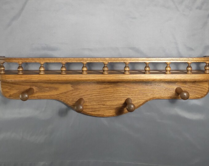 Wooden Wall Grooved Floating Shelf With Retaining Spindle Rail and Peg ...
