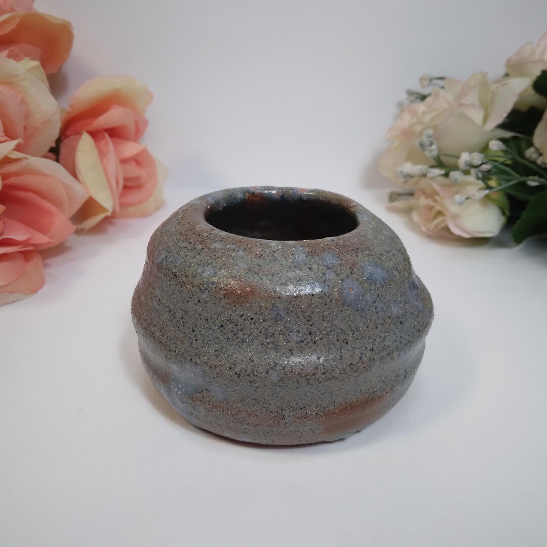 Small Hand Made Pottery Wide Mouth Short Vase, Vintage Decorative ...