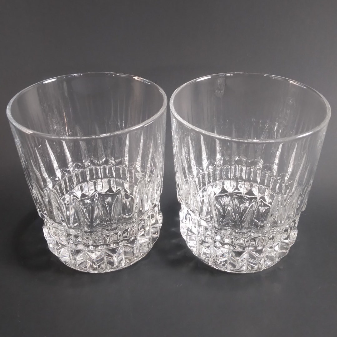 Two 2 Luminarc Imperator Clear Crystal Cut 10 Oz Rocks Whiskey Glasses ...