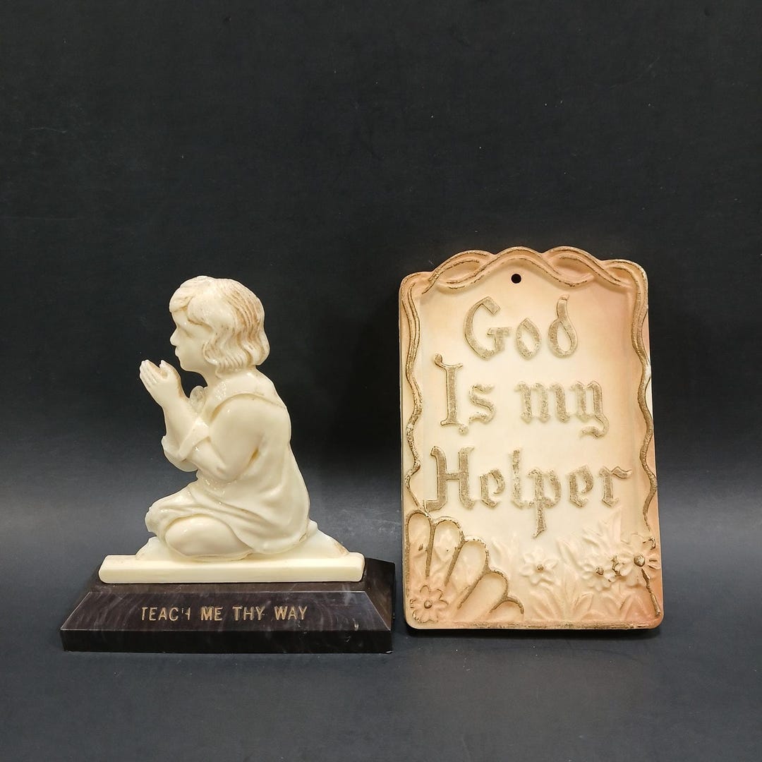 Vintage 1950s Christian Prayer Icons - Wall Plaque & Figurine - Etsy