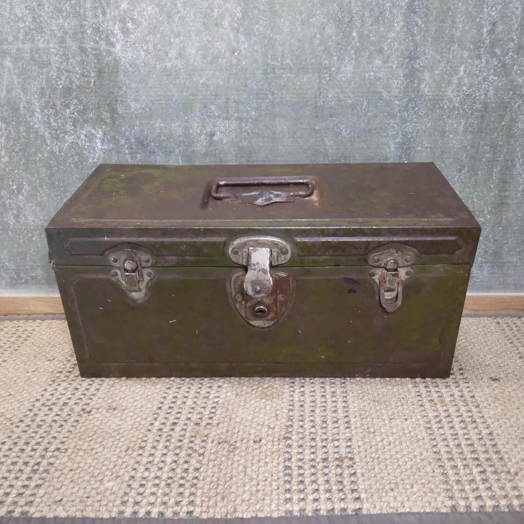 MCM 2 Tier Metal Toolbox Army Green, Vintage Hamilton Co CLIMAX, Rustic Primitive Work Shop ...