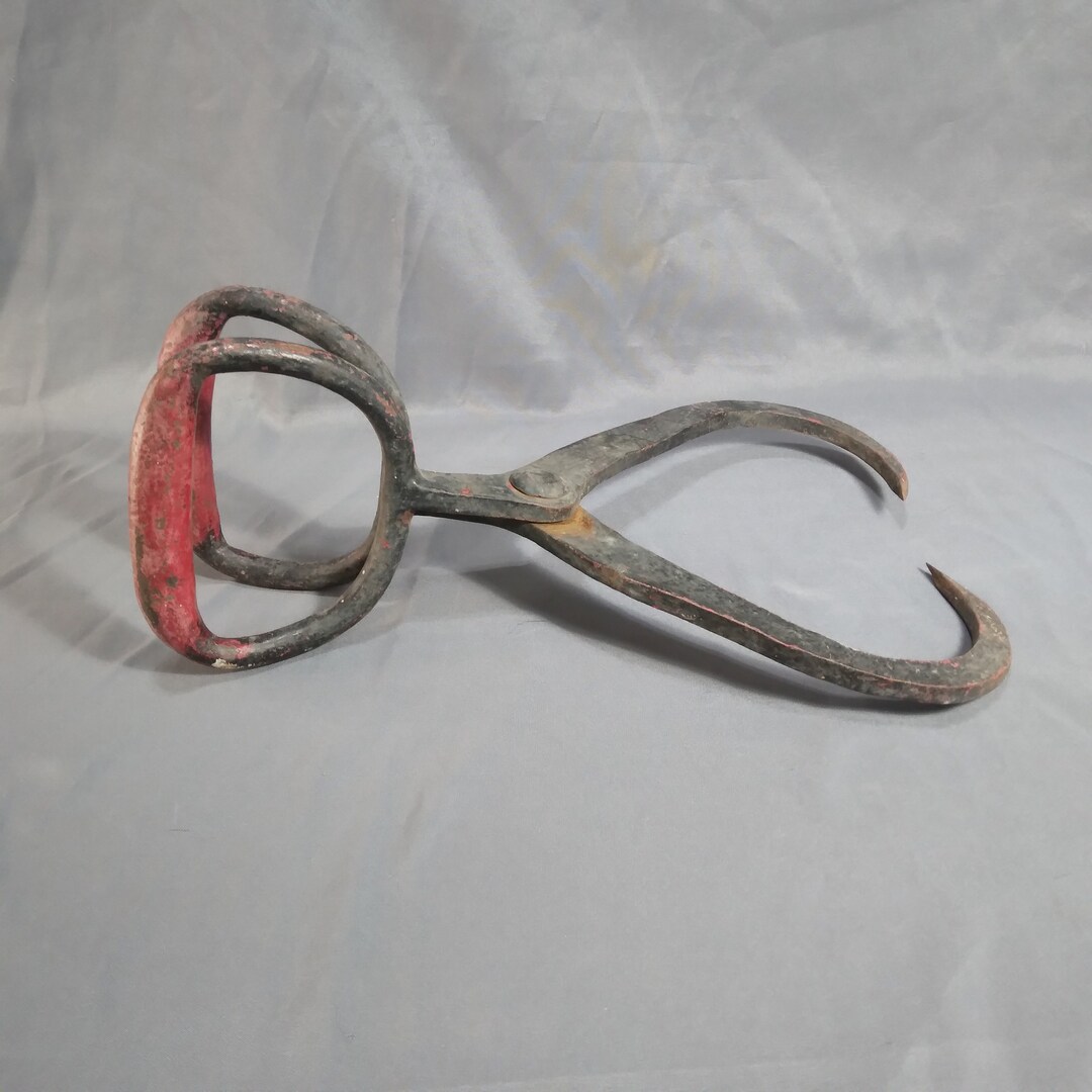 14" Ice Block Tongs, Red Black Heavy Cast Metal, Primitive Steampunk ...