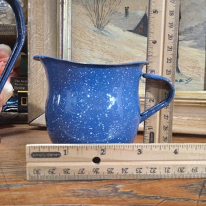 Vintage Blue Speckled Enamel Enamelware Cream Pitcher / Creamer, 3.5 ...