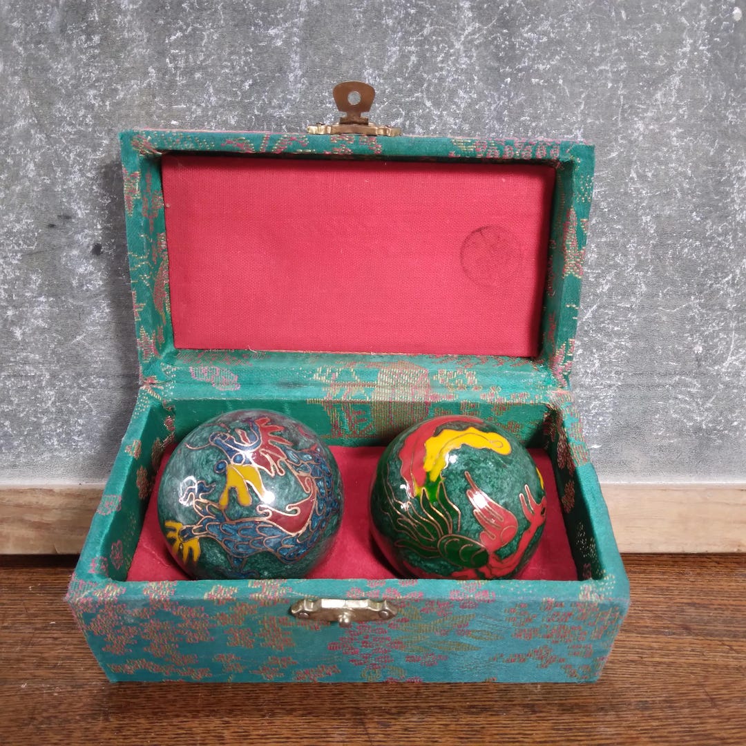 Vintage Chinese Baoding Meditation Balls, Pair of Enameled Chiming Ben ...