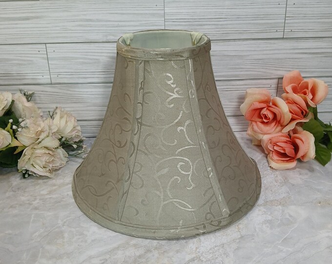 Bell Shaped Fluted Fabric Uno Lamp Shade Light Sage Green With Scroll ...