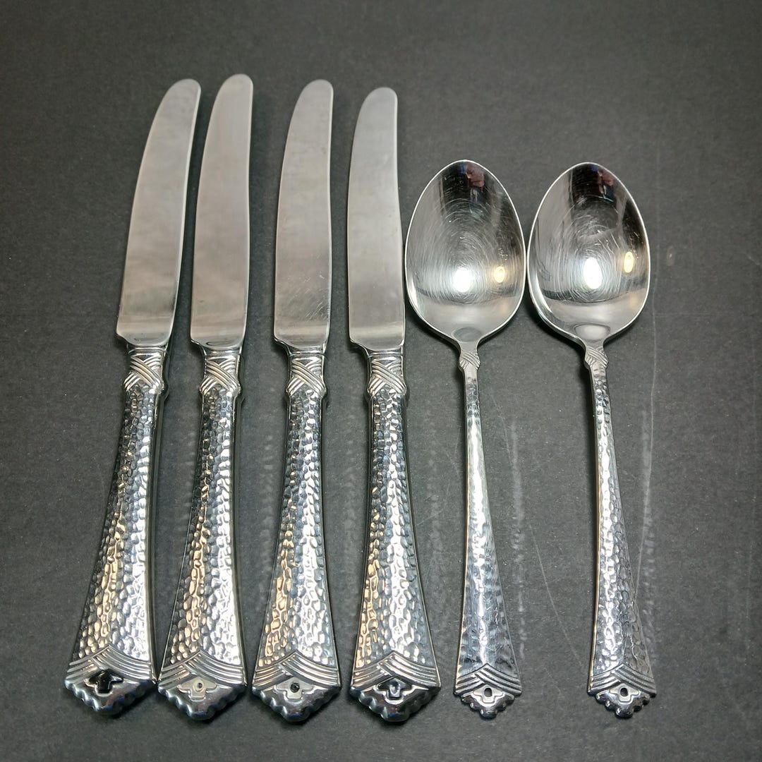 Vintage Oneida Tesoro-black Hammered Flatware Set, Some Inserts Missing ...