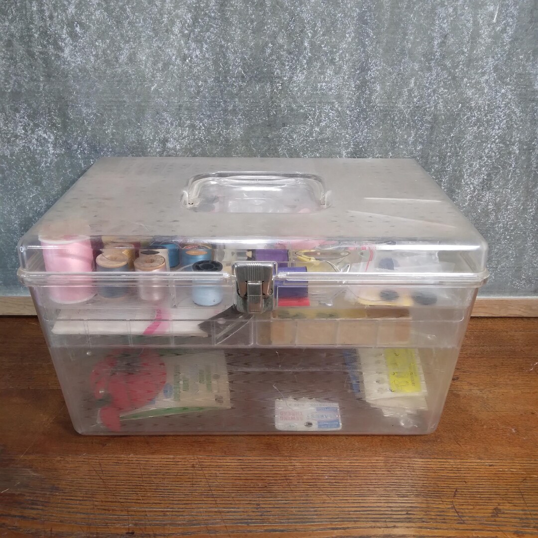 MCM Clear Plastic Sewing Box, Crafting Chest, 2 Trays W/all Contents ...