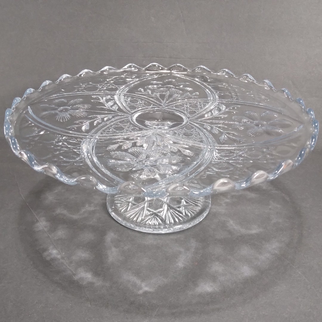 Clear Glass Pedestal Pie Plate, Cake Stand, Vintage EAPG Indiana Glass ...