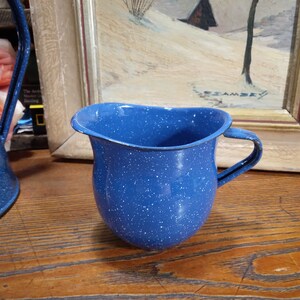Vintage Blue Speckled Enamel Enamelware Cream Pitcher / Creamer, 3.5 ...