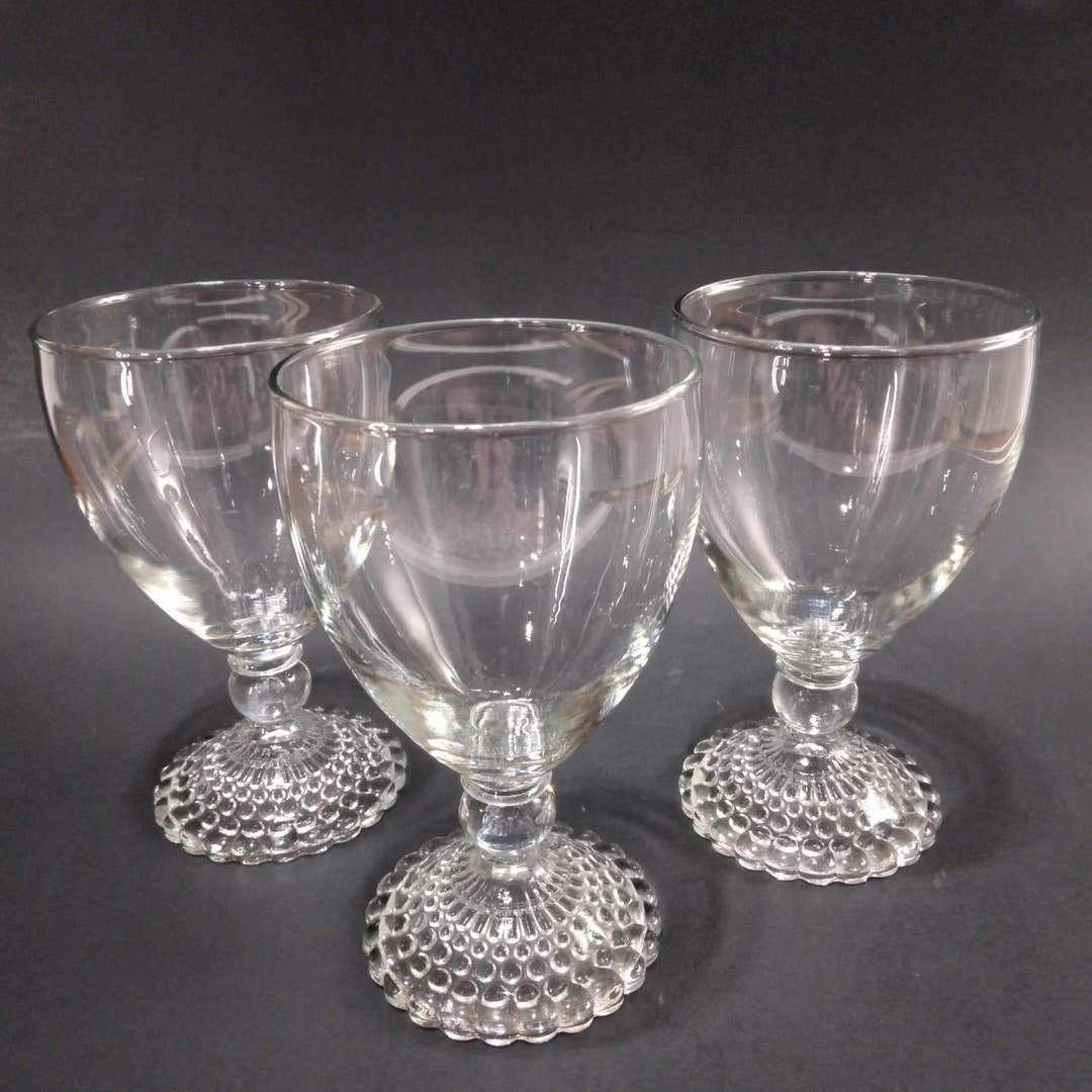 Set of 3 Footed Water Goblets, Anchor Hocking Bubble Foot Clear ...