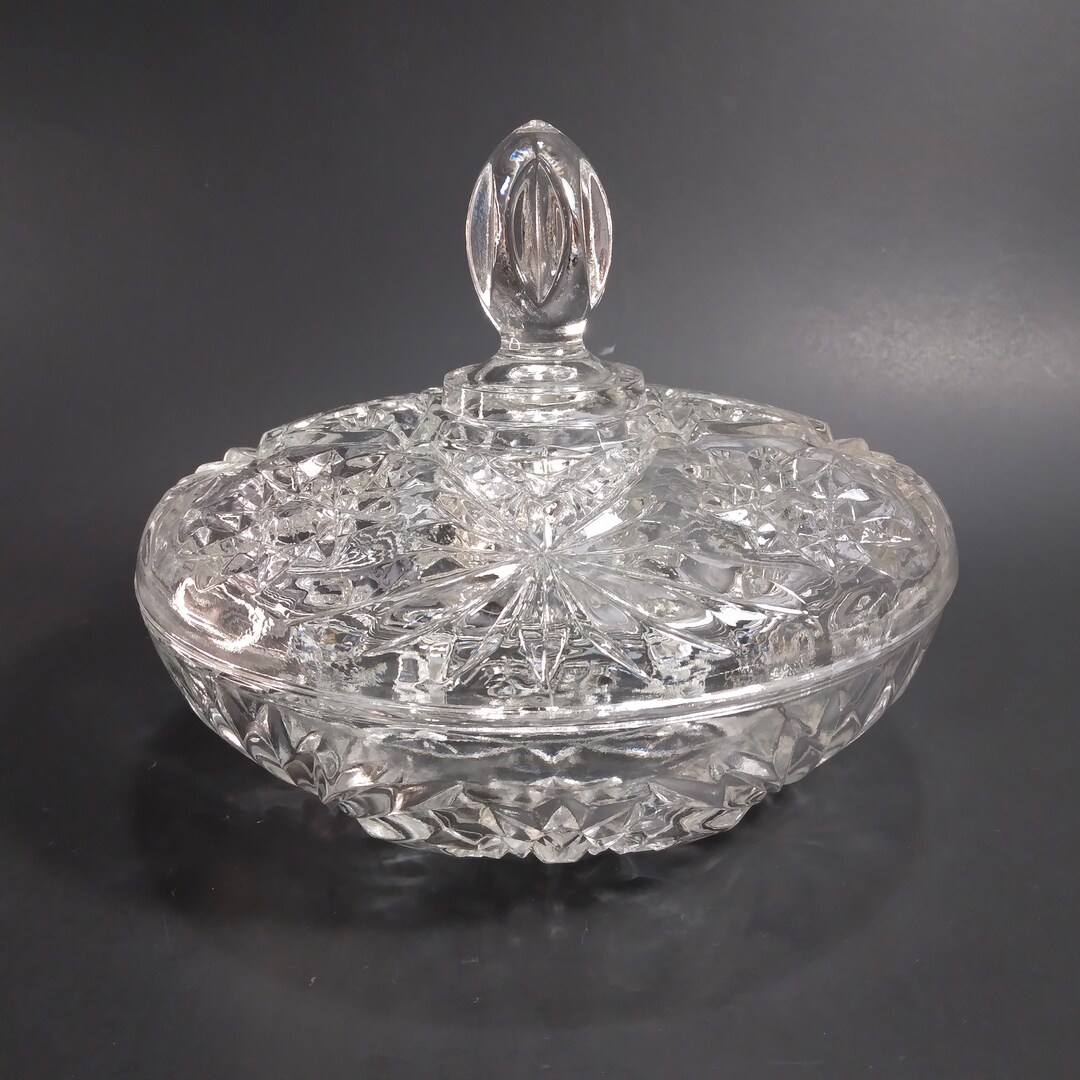 Vintage Clear Glass Candy Dish With Lid Ornate Star of David Pattern 6 ...