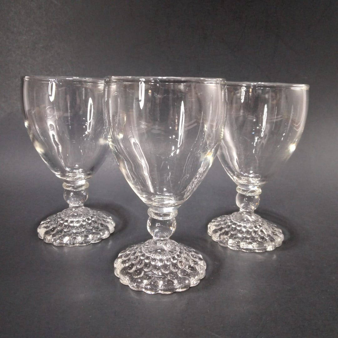Set of 3 Footed Juice / Wine Glasses, Anchor Hocking Bubble Foot Clear ...