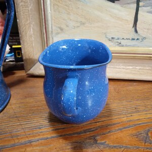 Vintage Blue Speckled Enamel Enamelware Cream Pitcher / Creamer, 3.5 ...
