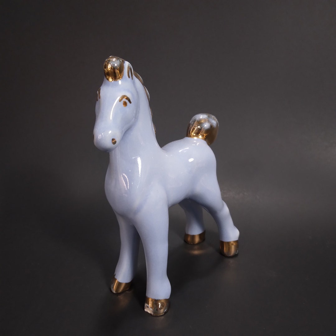 Porcelain Horse Figurine in Periwinkle Blue W/gold Trim 5.5 Tall ...